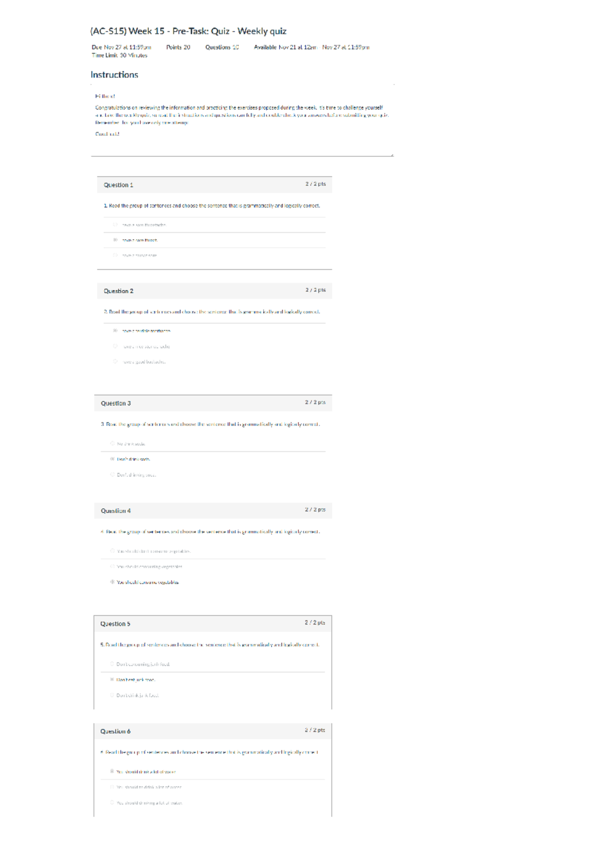 (AC-S15) Week 15 - Pre-Task Quiz - Weekly quiz - Ingles IV - Studocu