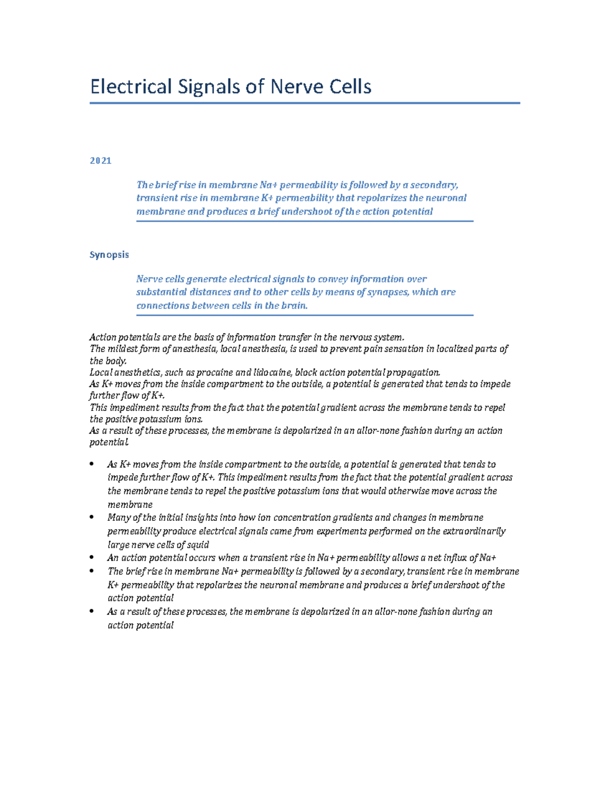 Electrical Signals of Nerve Cells - Electrical Signals of Nerve Cells ...