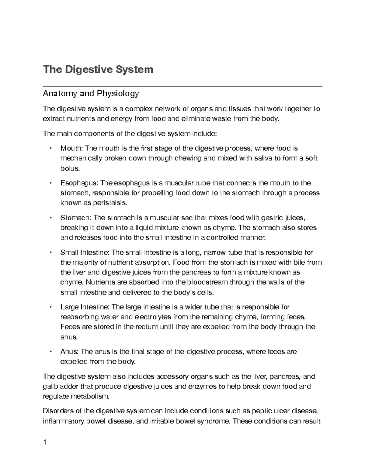 The Digestive System Notes - The Digestive System Anatomy and ...