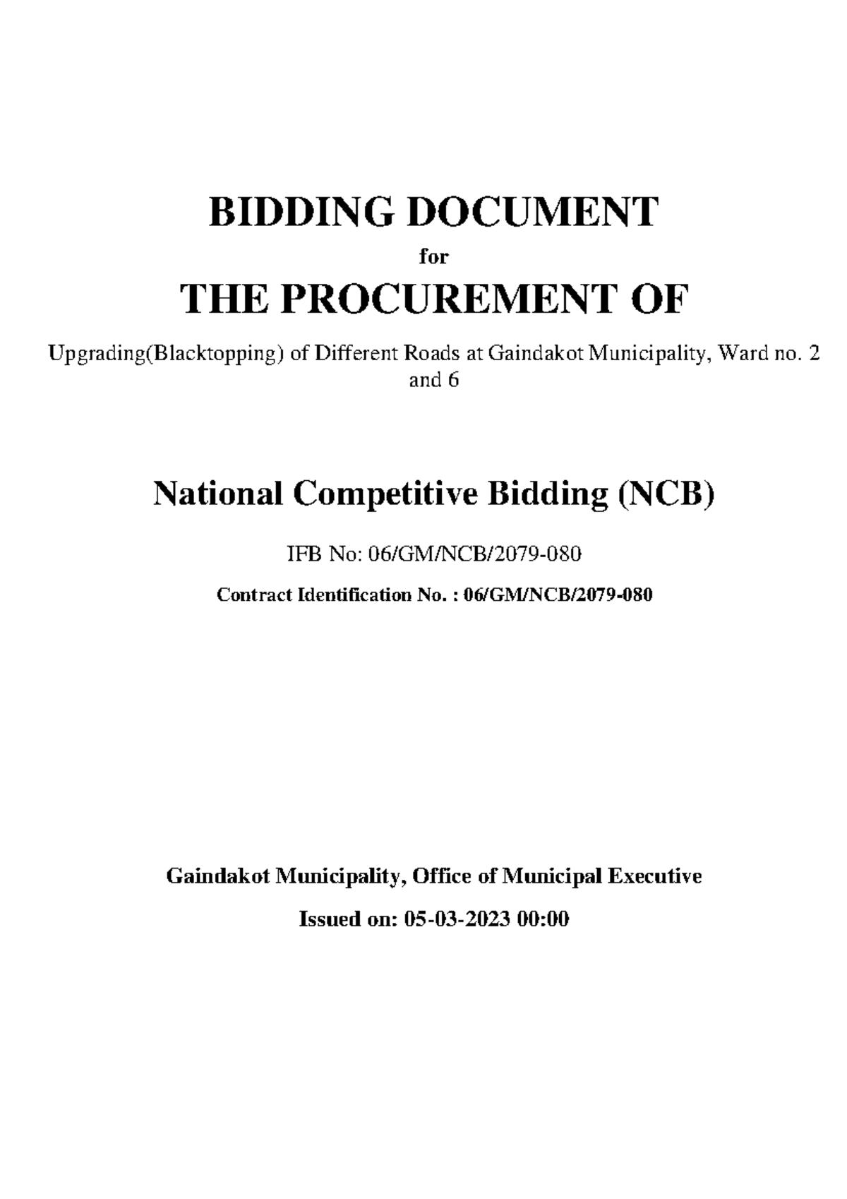BID Document (61) - BIDDING DOCUMENT for THE PROCUREMENT OF Upgrading ...