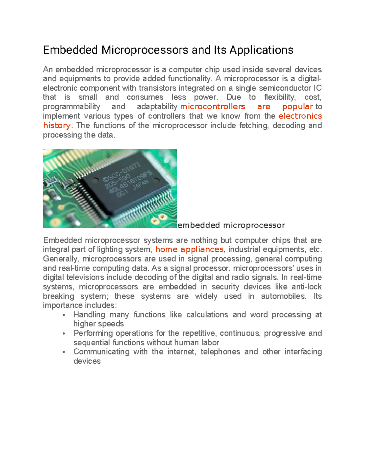 Unit I Microprocessor Embedded Microprocessors And Its Applications An Embedded Microprocessor