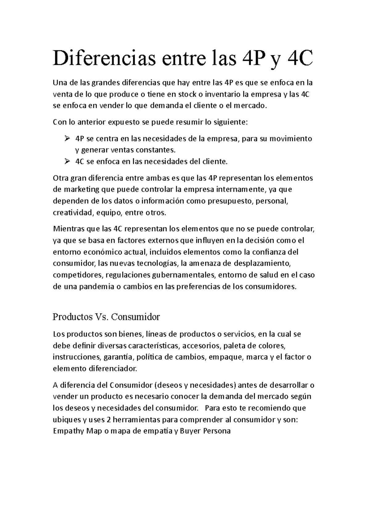 DIFERENCIA 4Ps Y 4Cs de la Mercadotecnia - Diferencias entre las 4P y ...