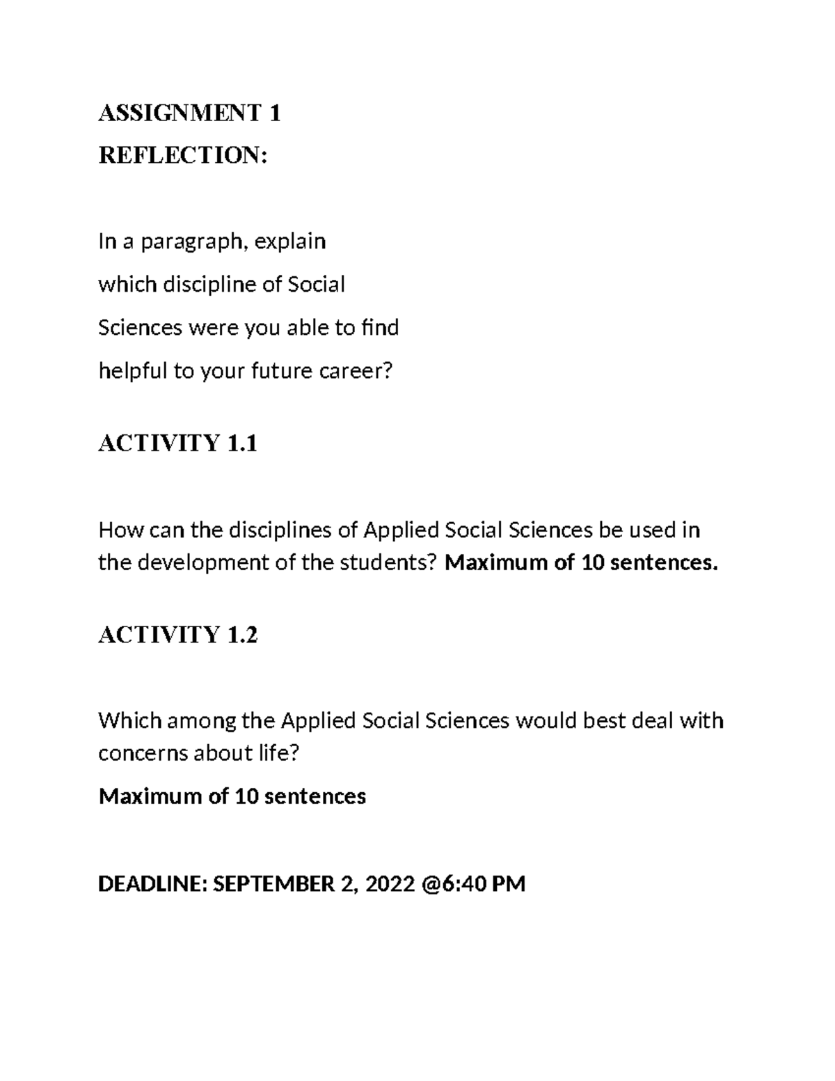 Assignment 1 AND Activity 1 - Social Work - ASSIGNMENT 1 REFLECTION: In ...