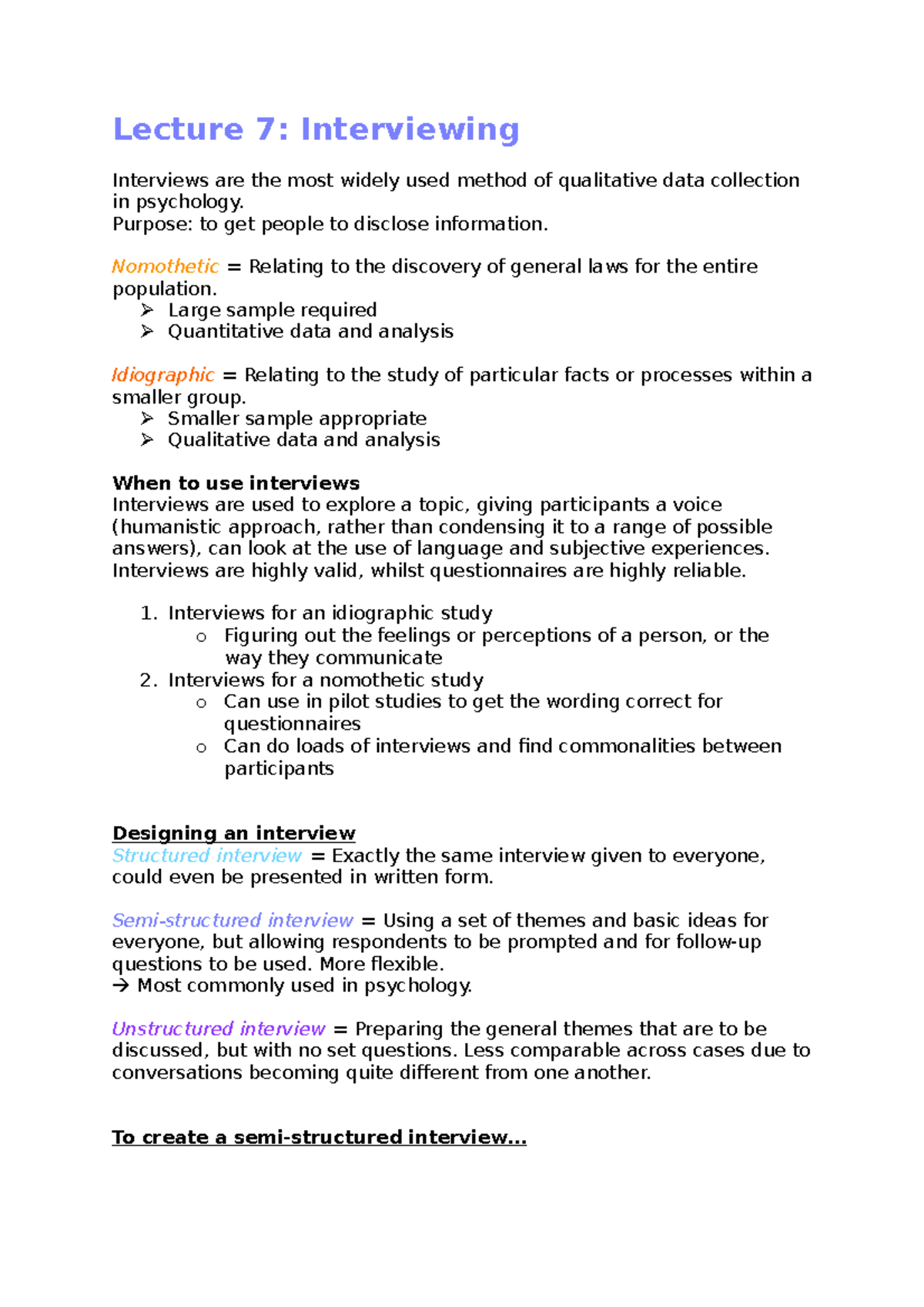 Lecture 7- Interviewing - Lecture 7: Interviewing Interviews are the ...