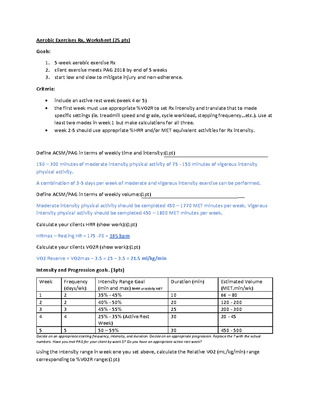 Exercise Rx Worksheet Aerobic - Aerobic Exercises Rx, Worksheet (25 pts ...