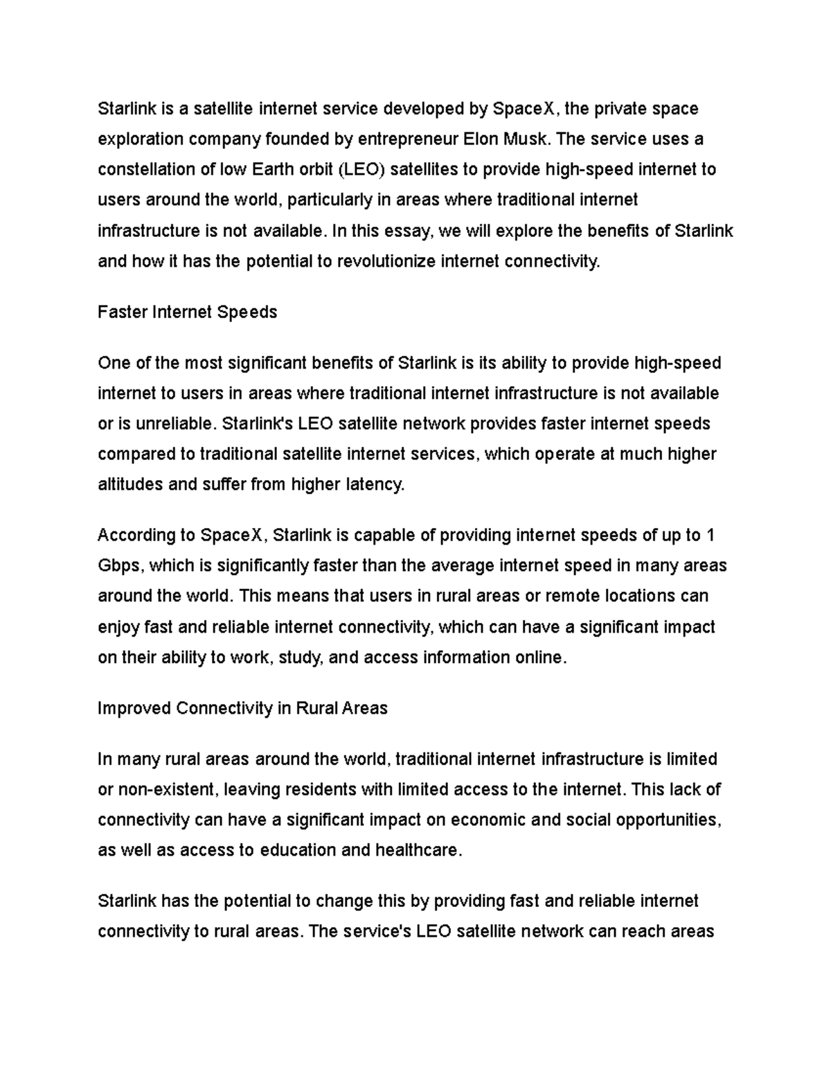 Studoc-2 - Class essay - Starlink is a satellite internet service ...