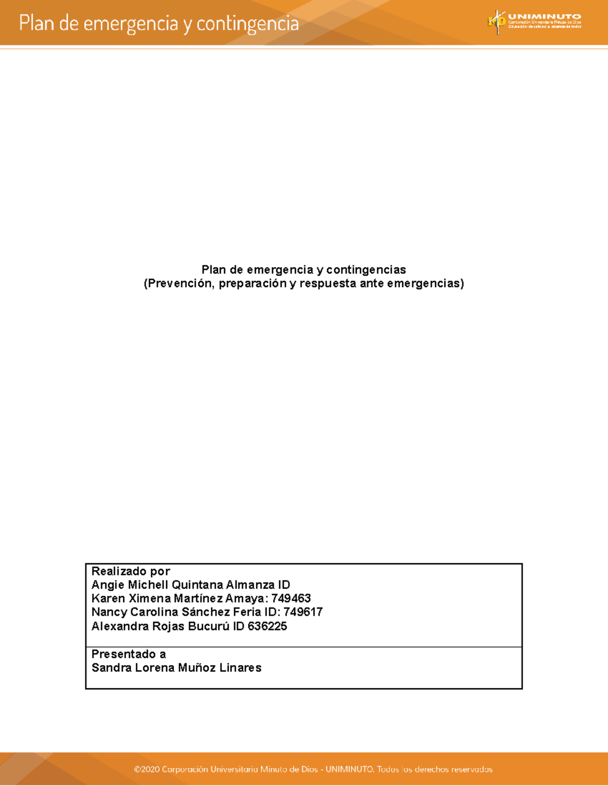 Plan de emergencia hotel Varsovia - Plan de emergencia y contingencias (Prevención, preparación ...