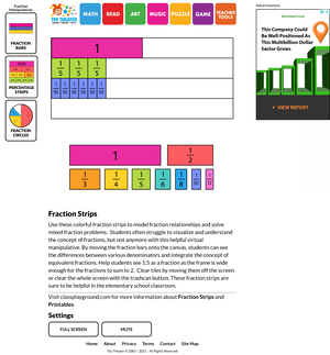 Fraction Strips Free Virtual Manipulatives Toy Theater 2 - Fraction ...