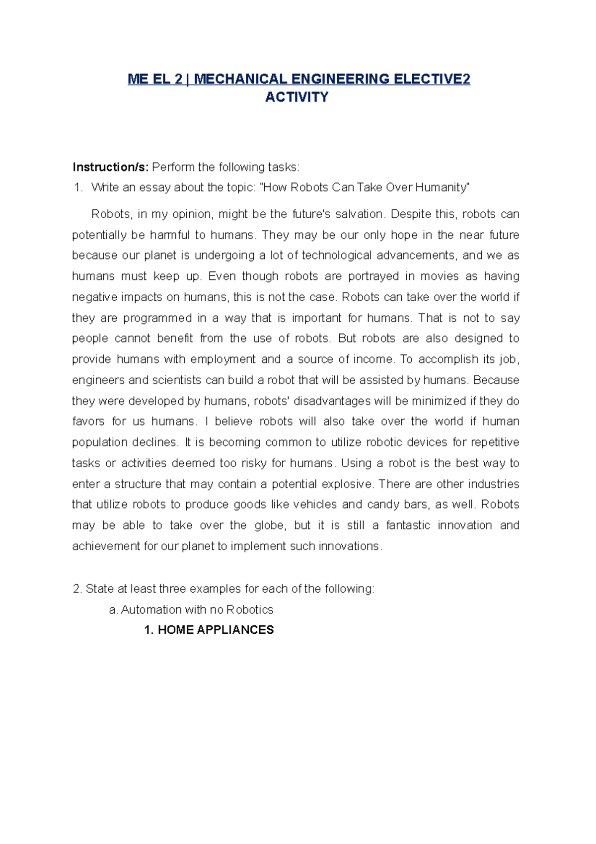 Assign 51 - Mechanical Engineering Elective 2 Activity (1-3) - ME EL 2 ...