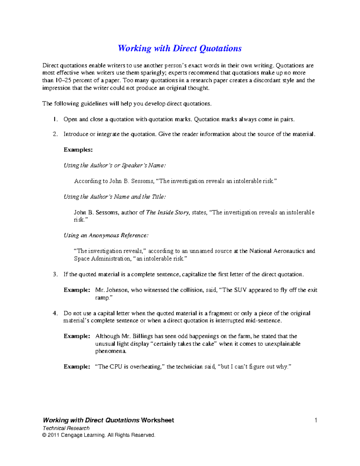Handout 4-Working with Direct Quotations - Working with Direct ...