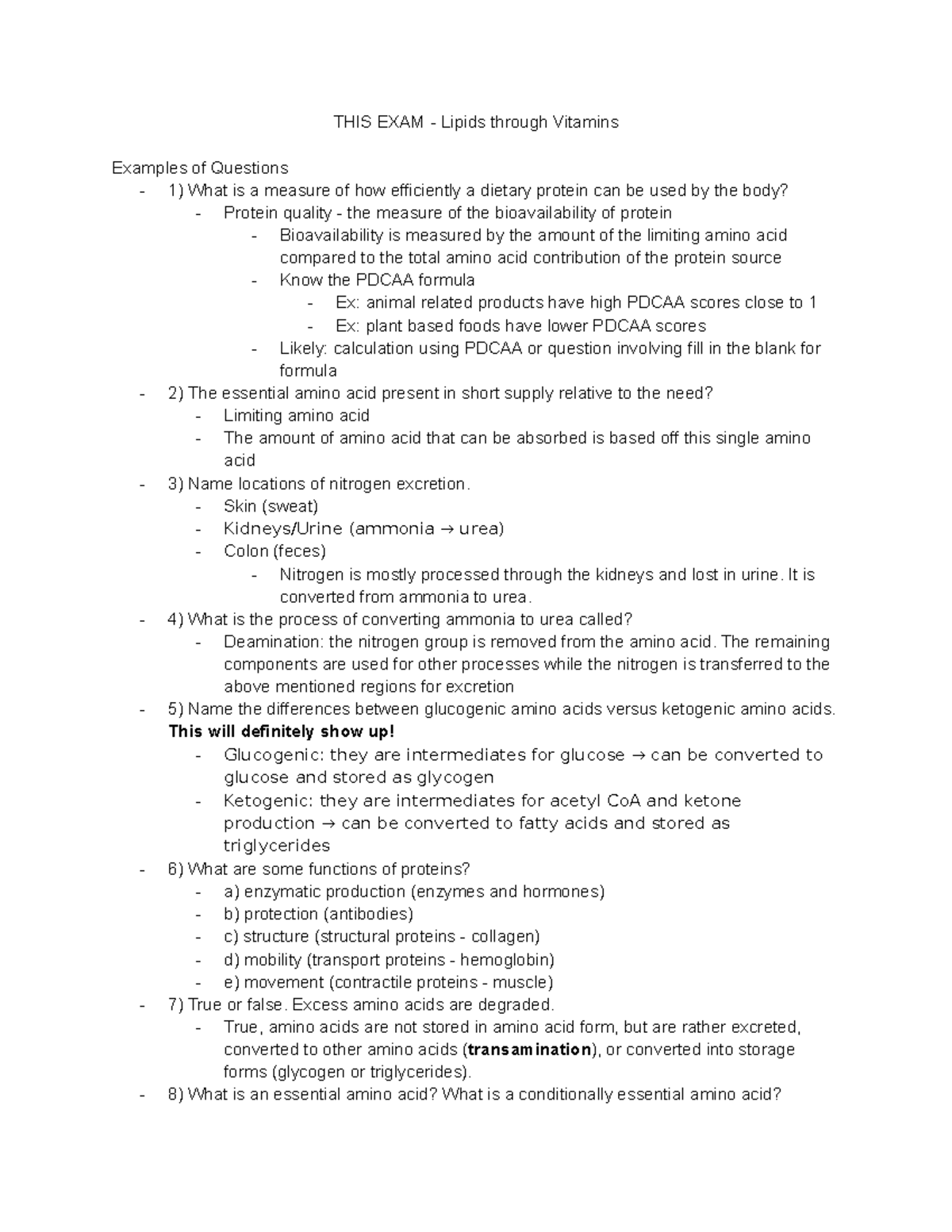 Midterm 2Review Notes - THIS EXAM - Lipids through Vitamins Examples of ...