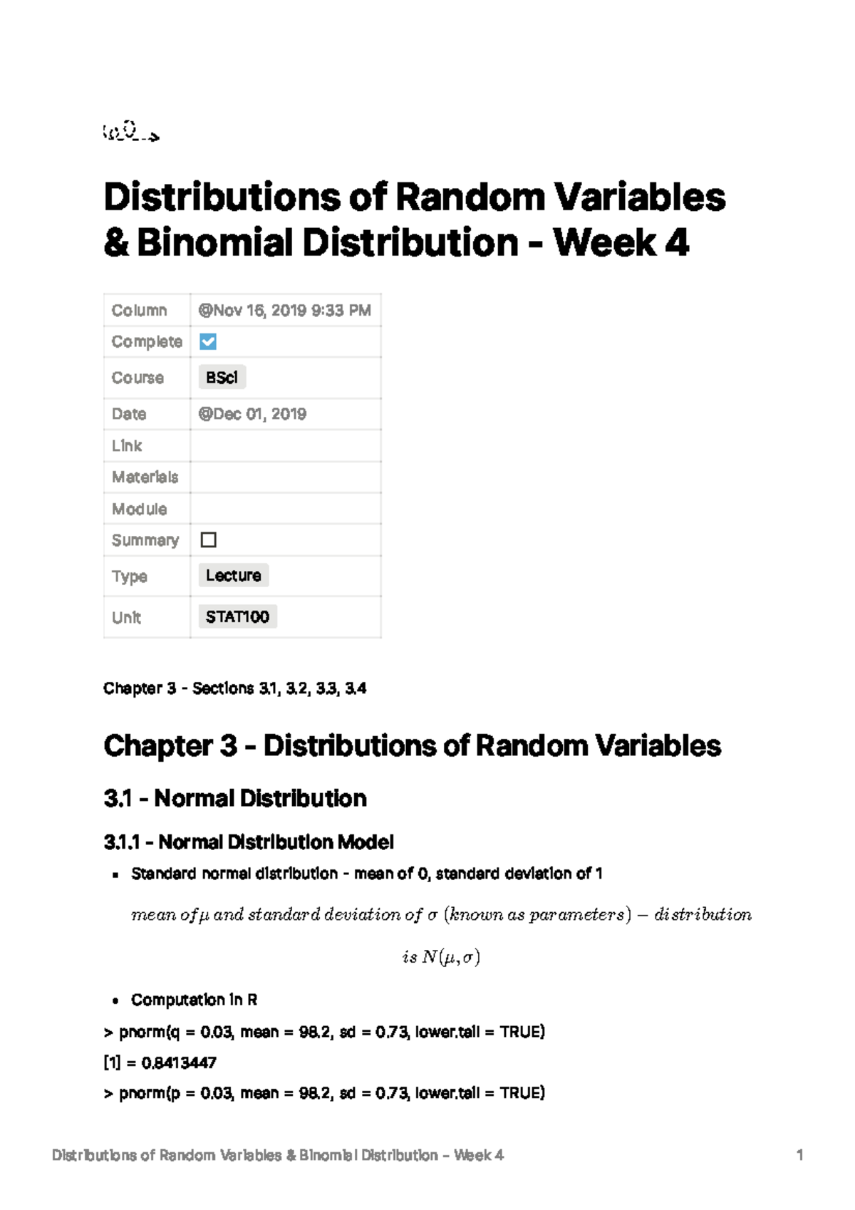 Distributions of Random Variables Binomial Distribution - Week 4 ...