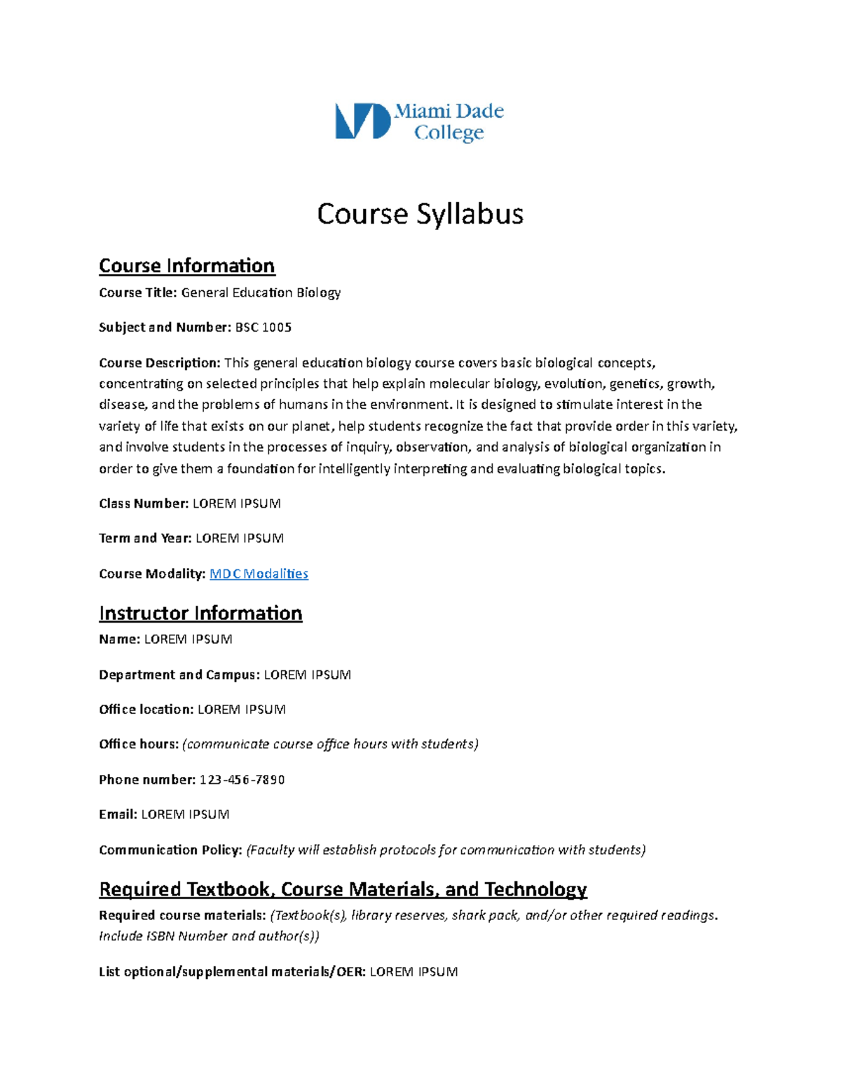 BSC1005 - syllabus - Course Syllabus Course Information Course Title ...