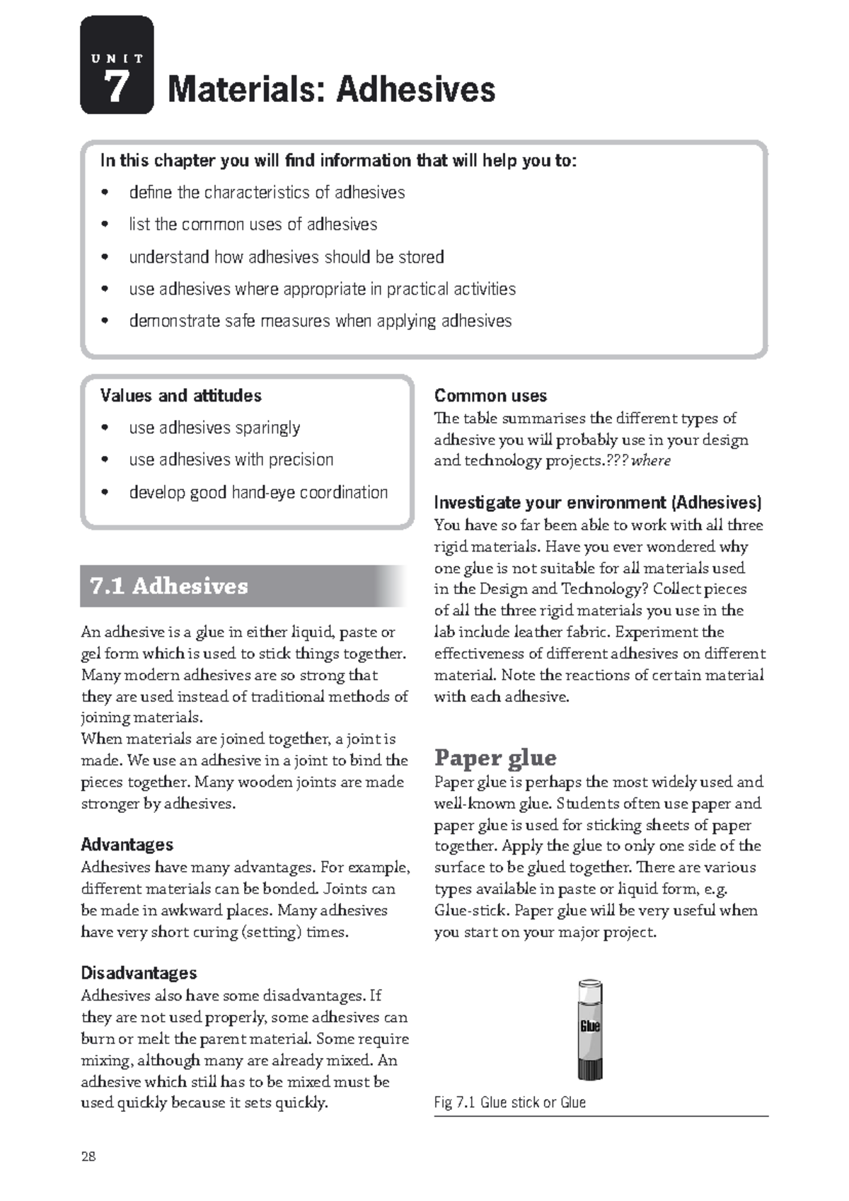DT ch7 Materials Adhesives - U N I T In this chapter you will find information that will help ...