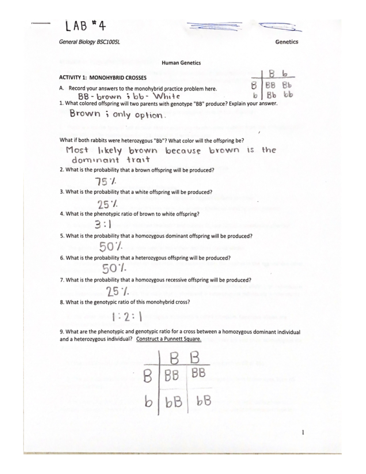 Lab #4 Genetics - Lab report - LAB SaaS General Biology BSC1005L ...