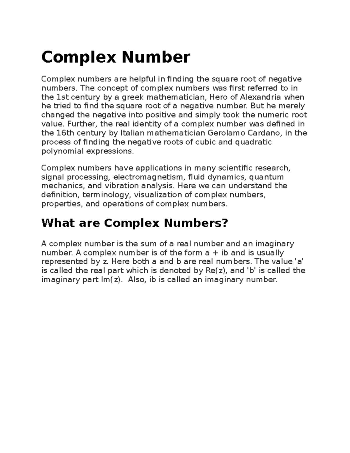 Ch 1. complex numbers - Complex Number Complex numbers are helpful in ...