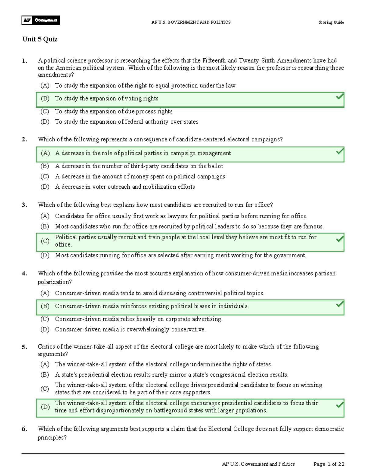 Answer Key Unit 5 - vnc bn - A political science professor is ...