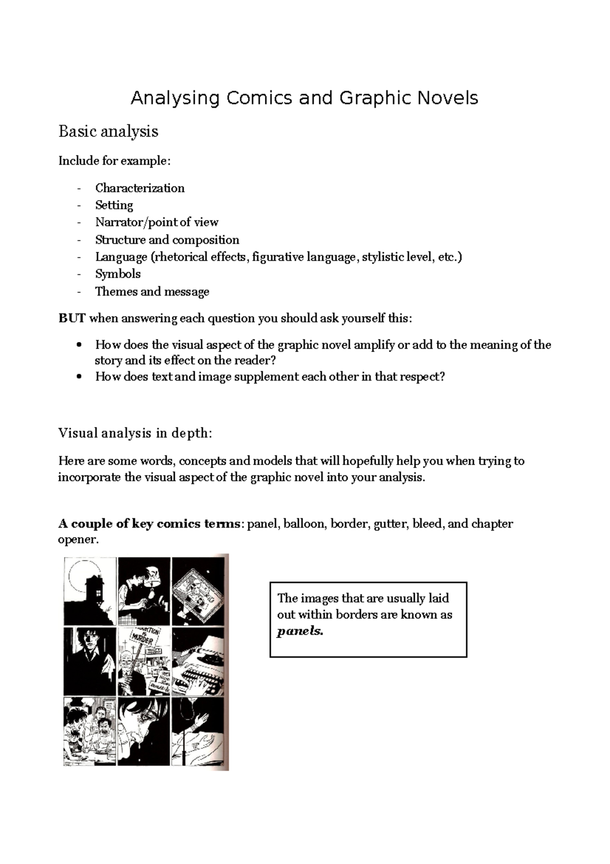 Analysing Comics and Graphic Novels - ) Symbols Themes and message BUT ...