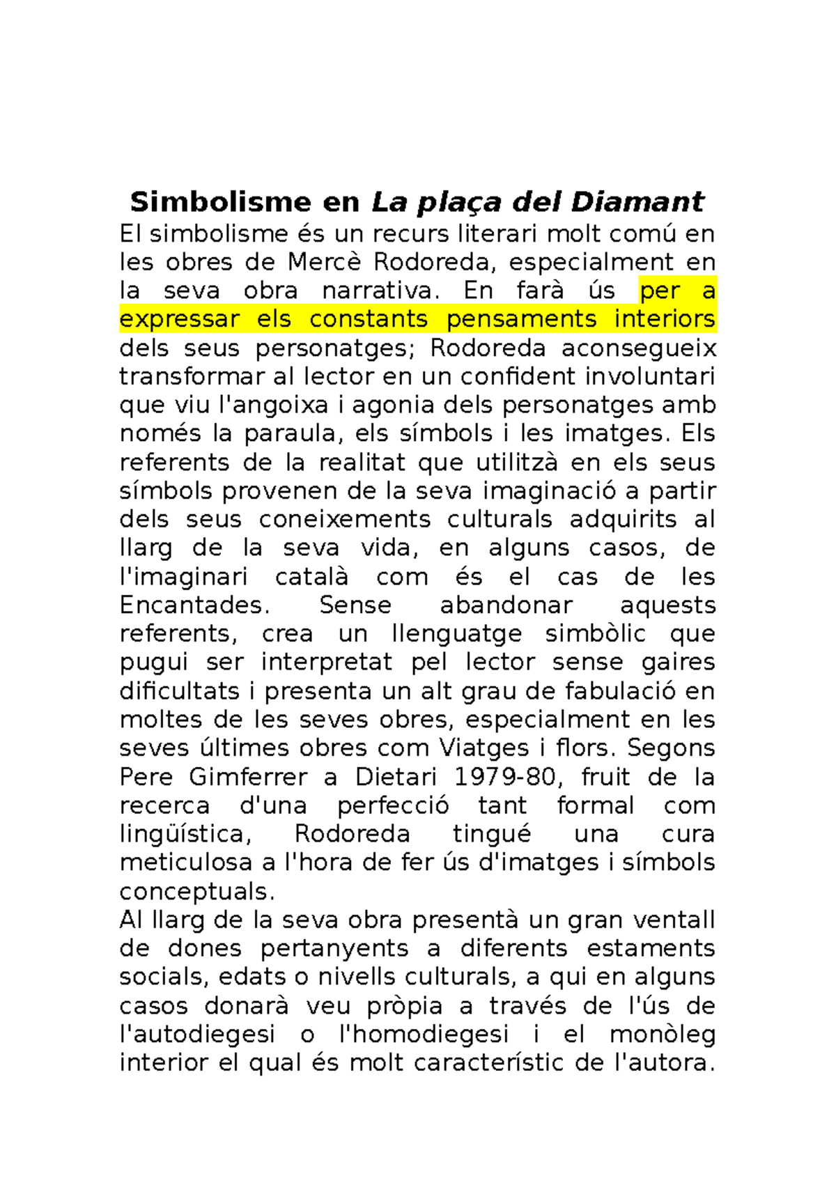 Simbolisme en La plaça del Diamant - Simbolisme en La plaça del Diamant ...