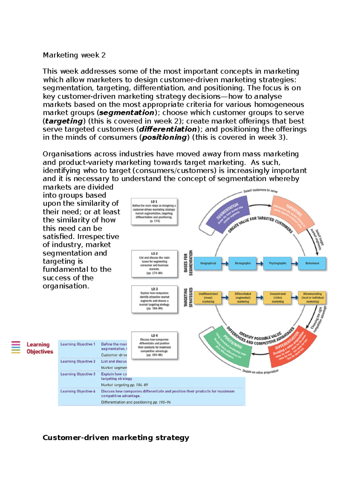 Marketing week 2 - noted from week 2 - Marketing week 2 This week addresses some of the most ...