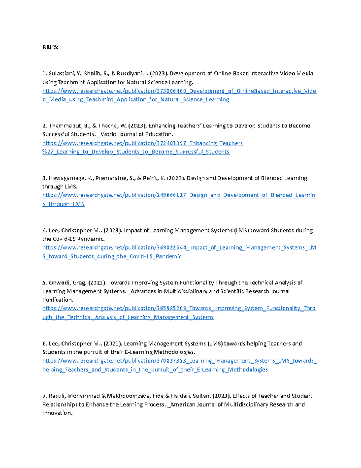 Rrls - Goodluck - RRL’S: Sulastiani, Y., Sholih, S., & Rusdiyani, I ...