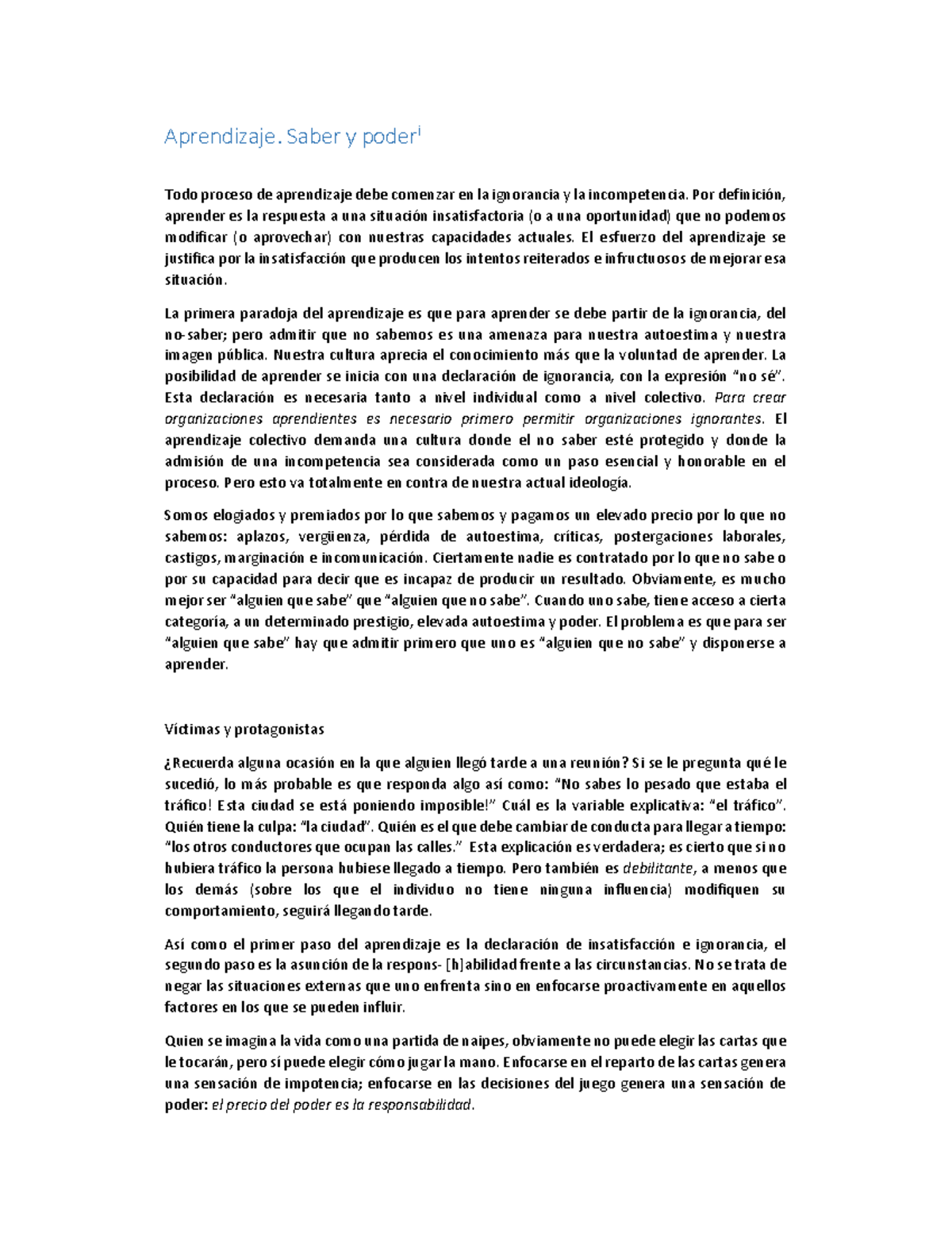 Note aprendizaje, saber y poder - Aprendizaje. Saber y poderi Todo ...