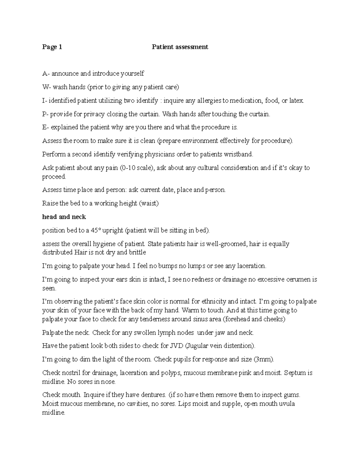Head to toes script (5)-1 - Page 1 Patient assessment A- announce and ...