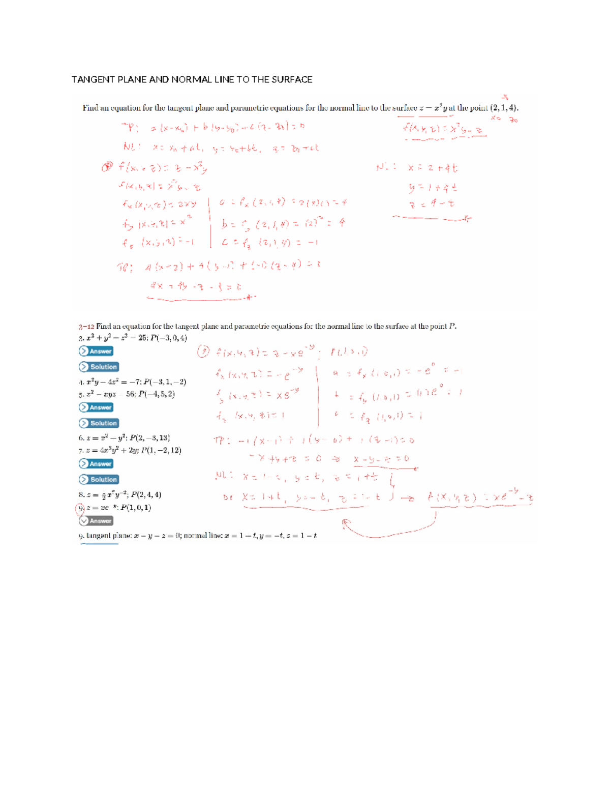 Examples Lagrange Multipliers Tangent LINE TO Curve OF Intersection OF ...