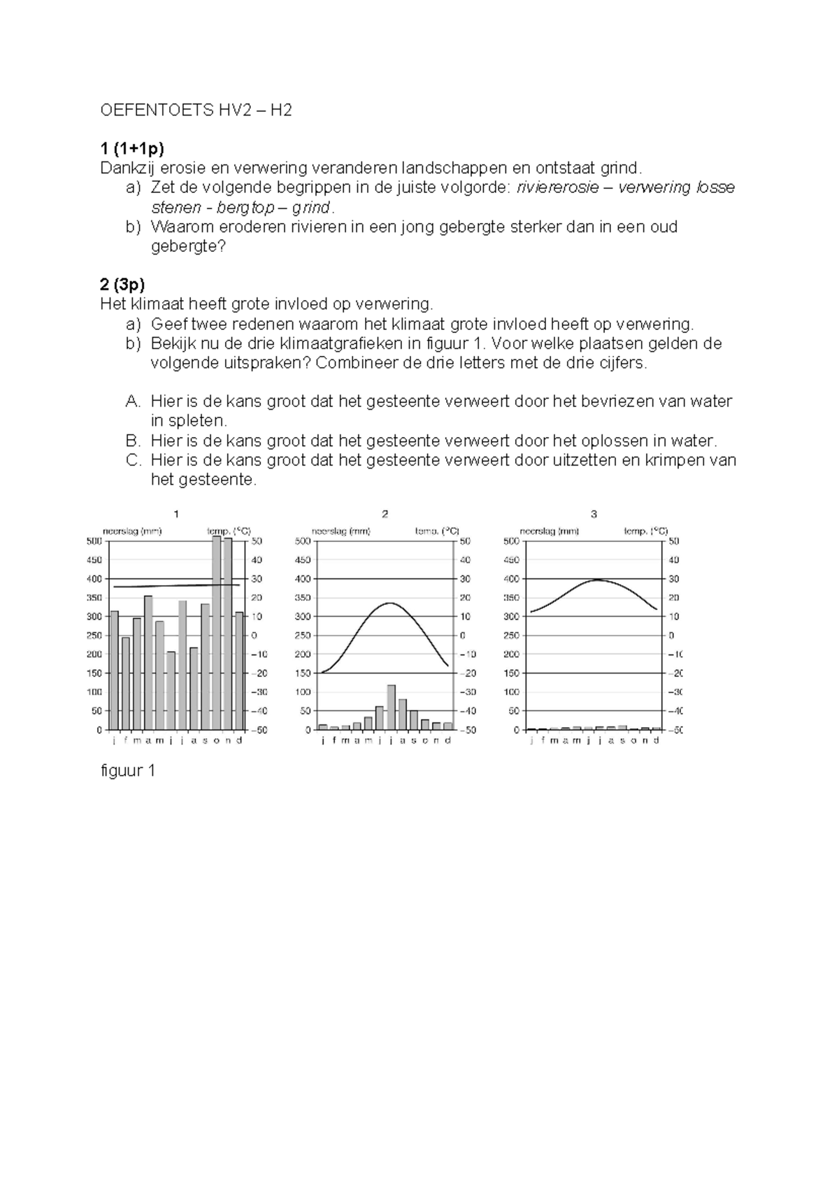 Oefentoets HV2 H2 - OEFENTOETS HV2 – H 1 (1+1p) Dankzij erosie en verwering veranderen ...