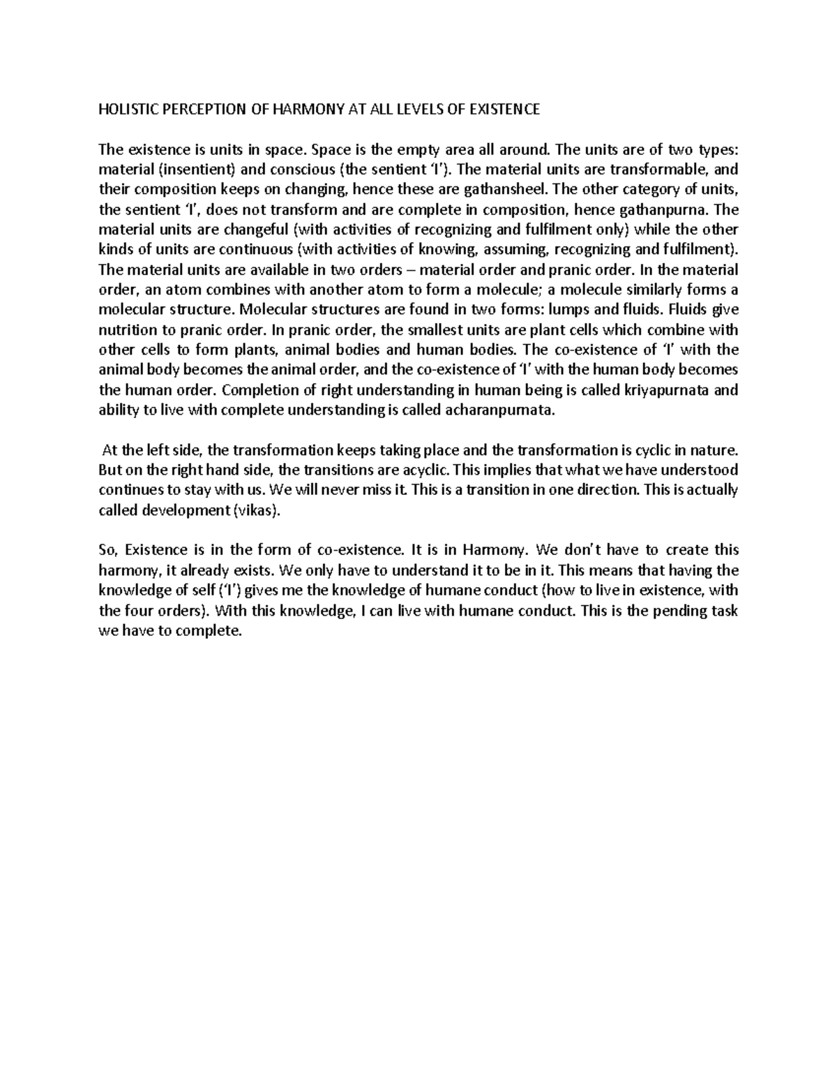 UHV 4.Holistic perception - HOLISTIC PERCEPTION OF HARMONY AT ALL ...