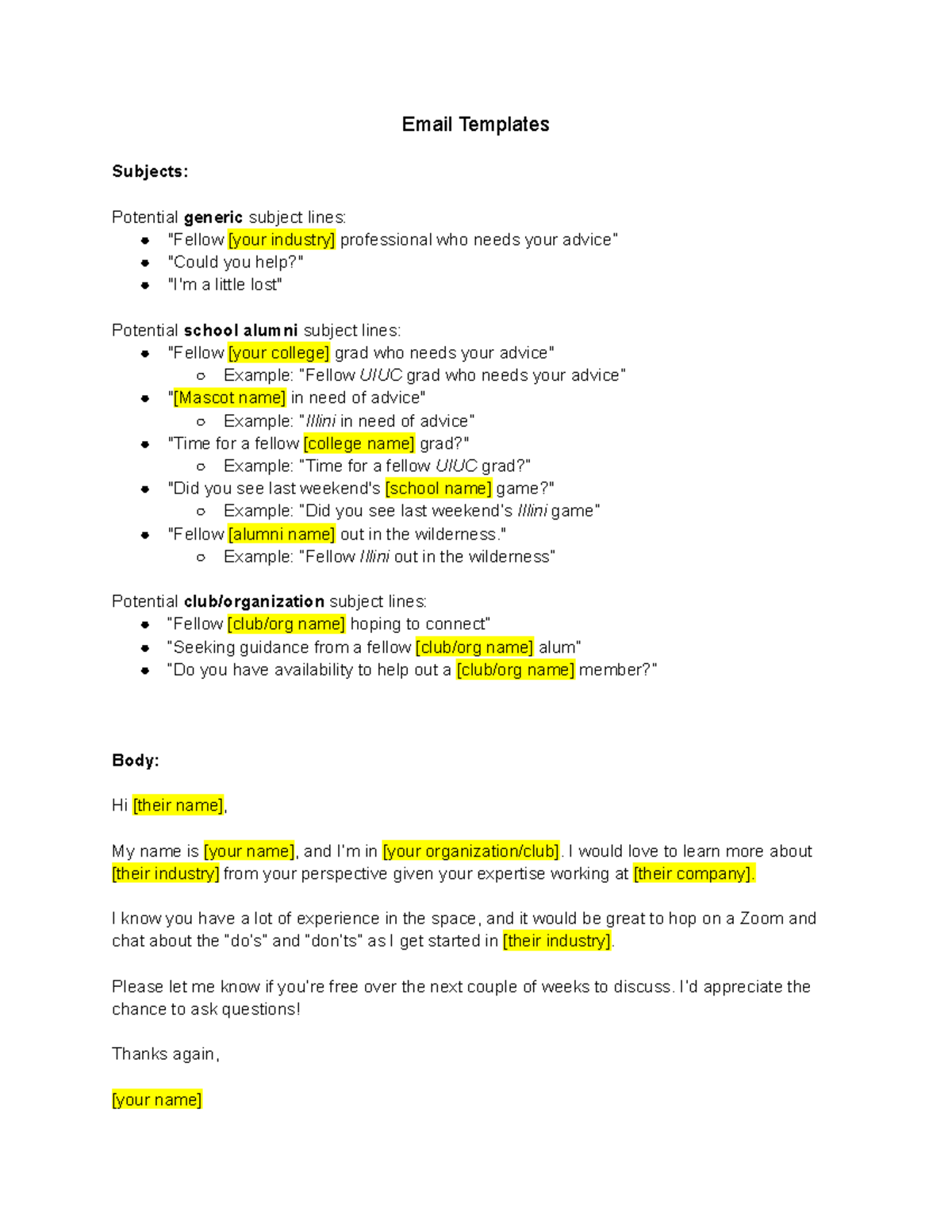 Free Networking Templates - Email Templates Subjects: Potential generic ...