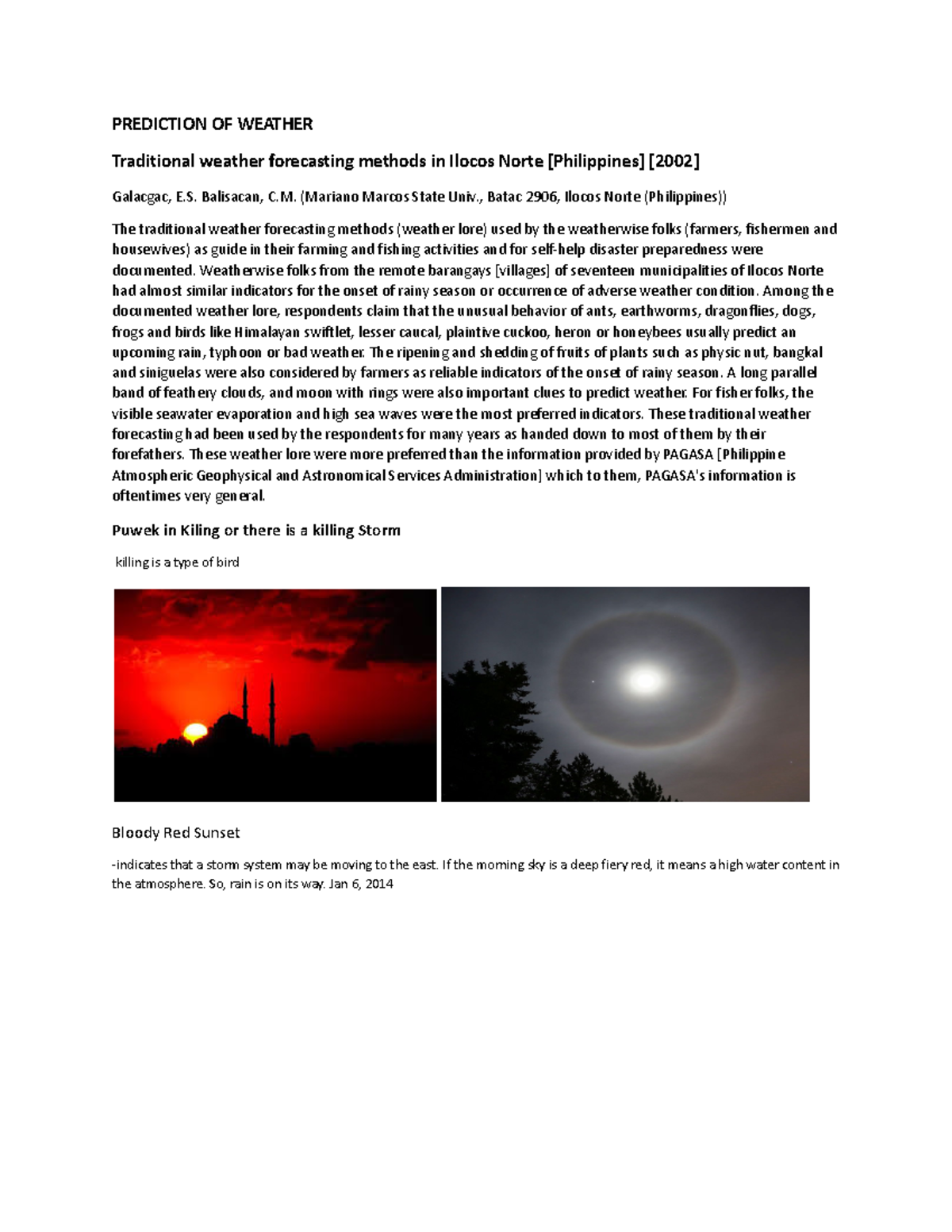 Indigeneous Science - PREDICTION OF WEATHER Traditional weather ...