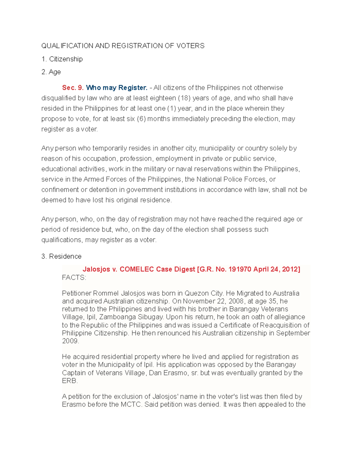 Qualification AND Registration OF Voters - QUALIFICATION AND ...