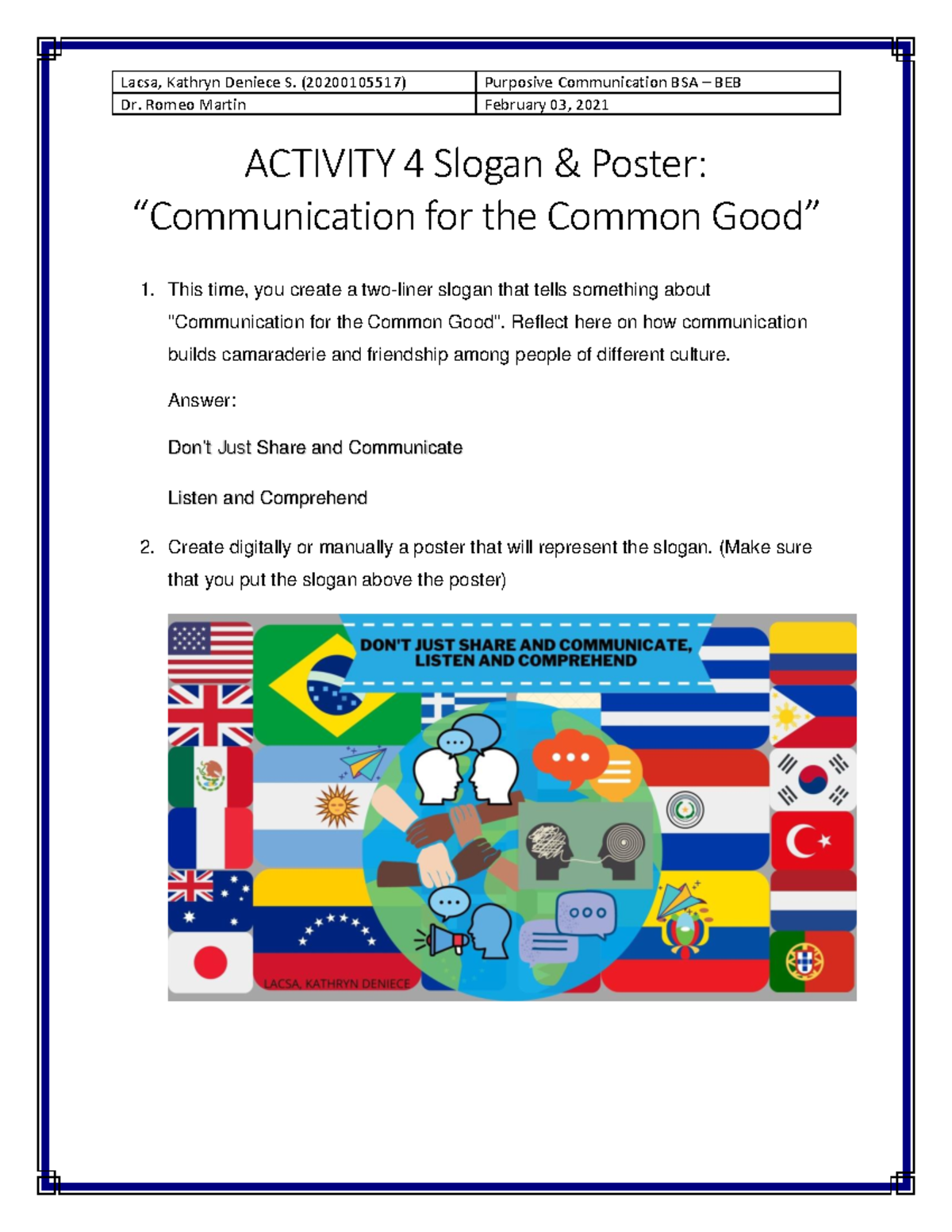 Activity 4 Slogan and Poster Lacsa - Lacsa, Kathryn Deniece S ...