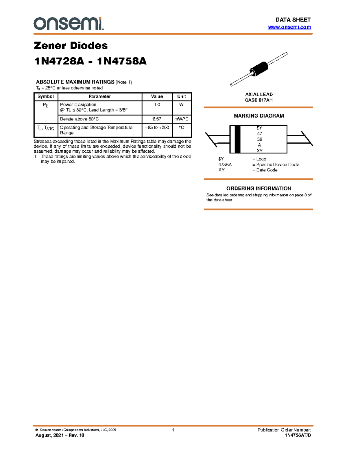 1N4736AT-D - 1N4736AT-D - DATA SHEET onsemi Semiconductor Components ...