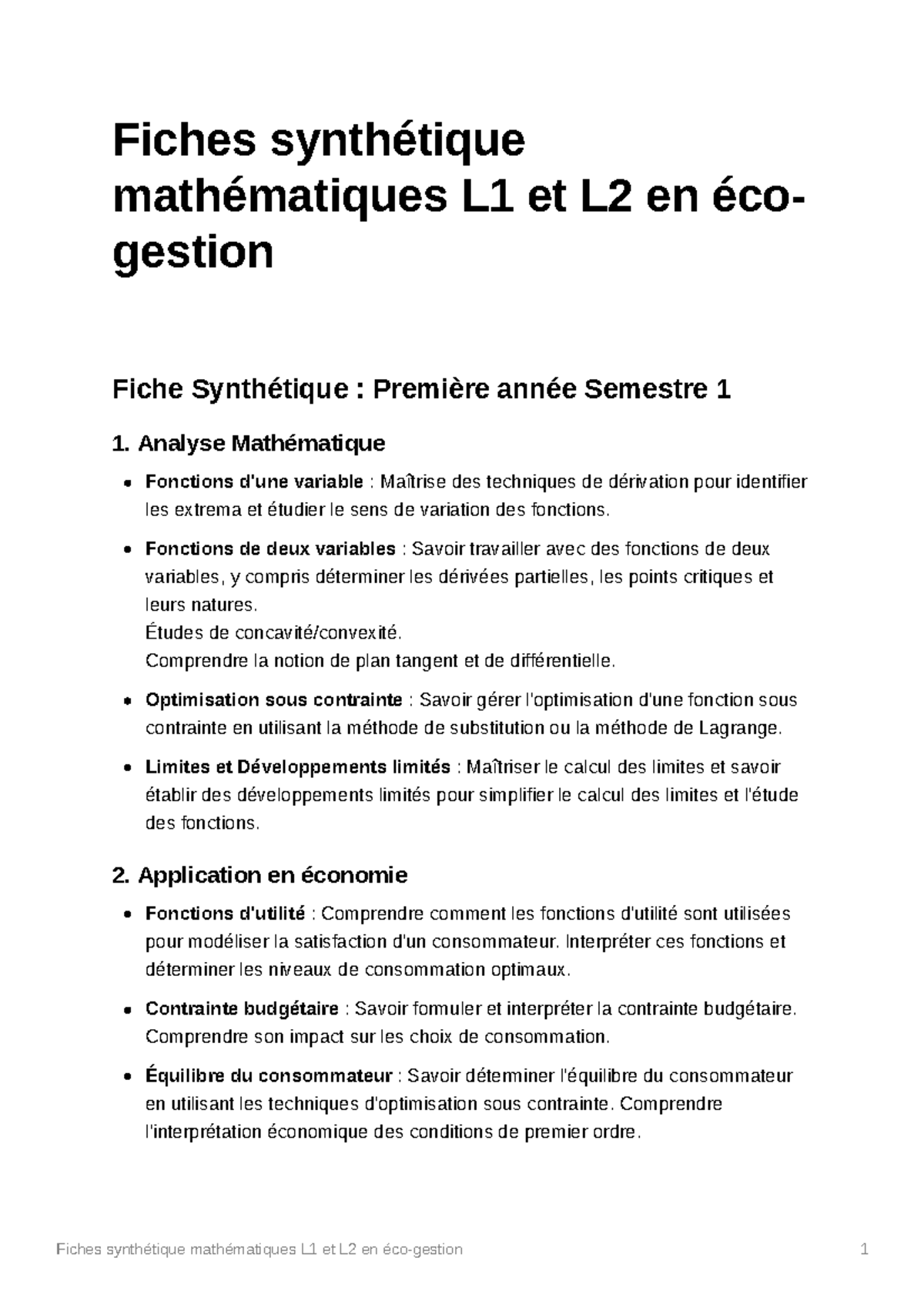 Fiche synthétique Eco -gestion - Fiches synthétique mathématiques L1 et ...