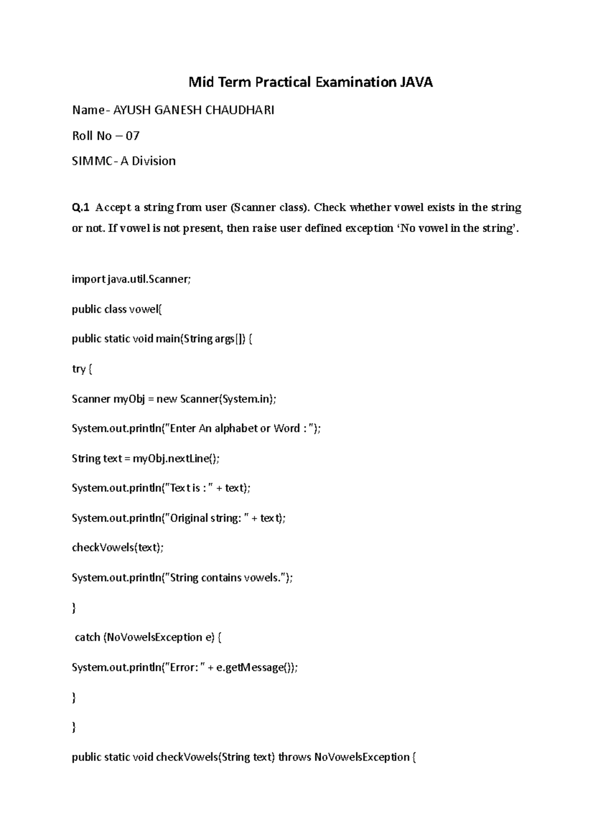 Mid Term Practical Exame Ayush Ganesh Chaudhari Simmc-A 7 - Mid Term ...