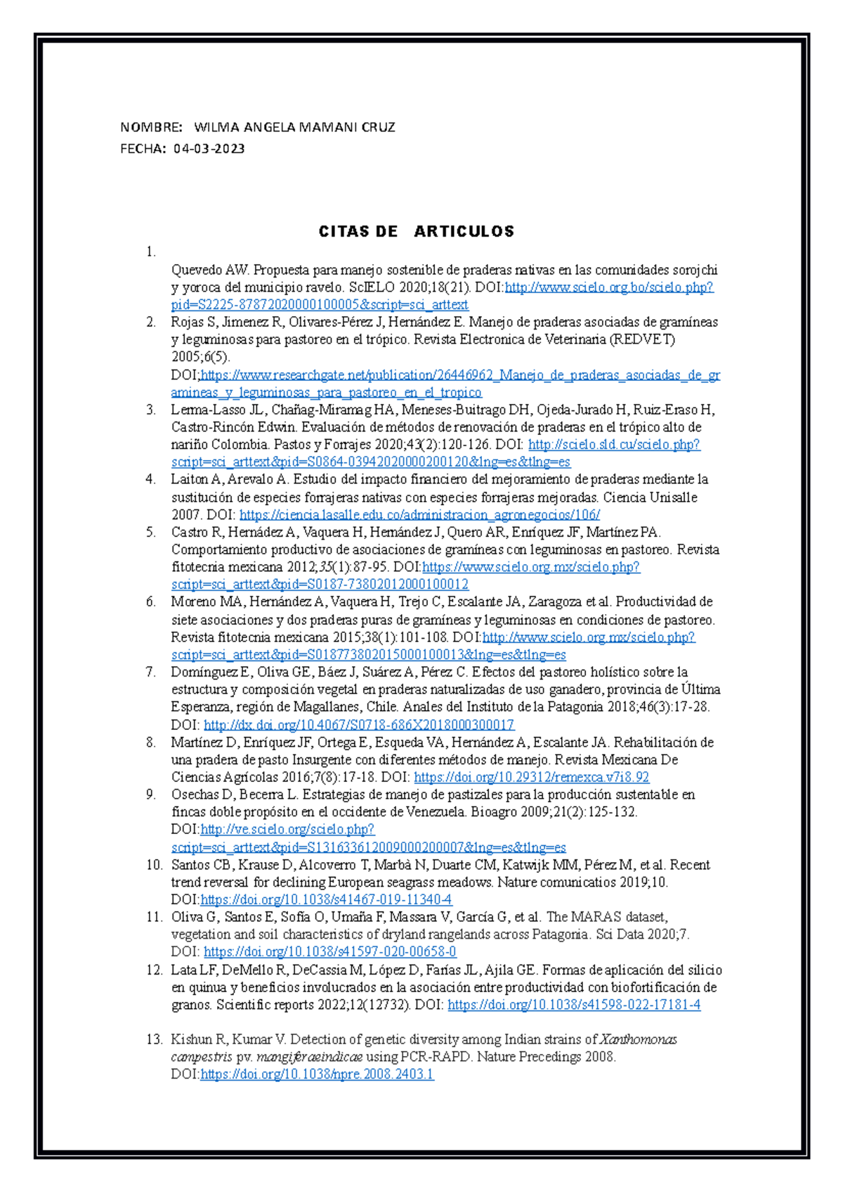 Citas Bibliograficas Mamani - NOMBRE: WILMA ANGELA MAMANI CRUZ FECHA ...