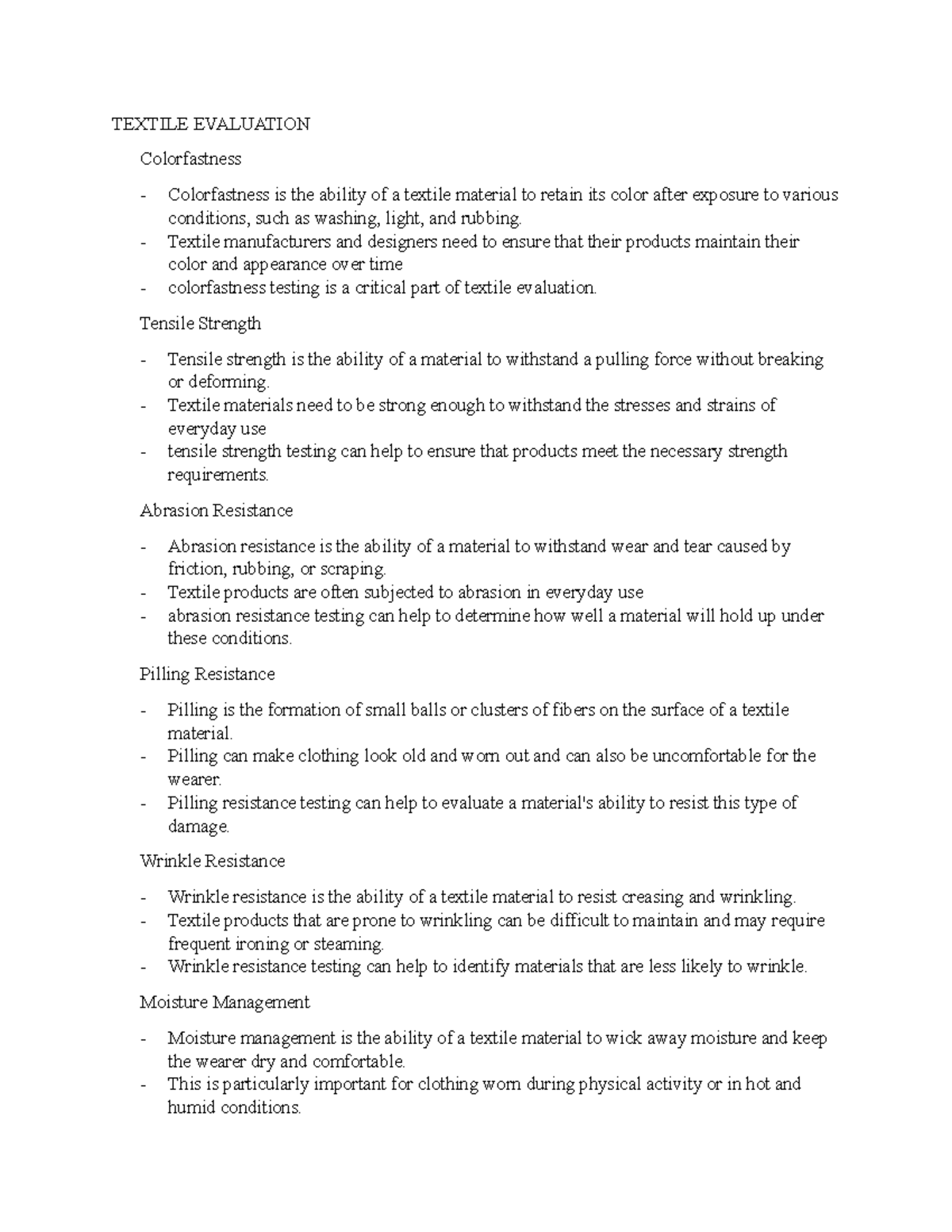Textile Evaluation Notes 1 - TEXTILE EVALUATION Colorfastness ...