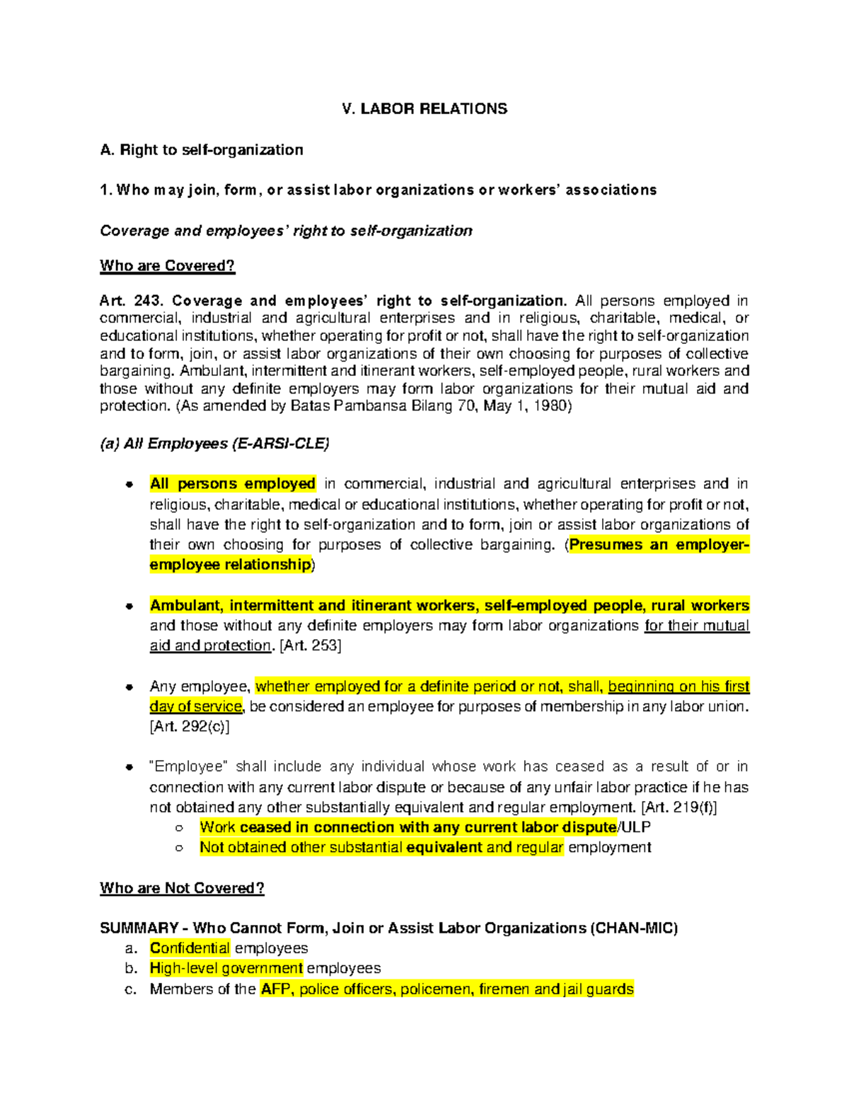 Labor Relations Reviewer - 2022 Bar Syllabus - V. LABOR RELATIONS A ...