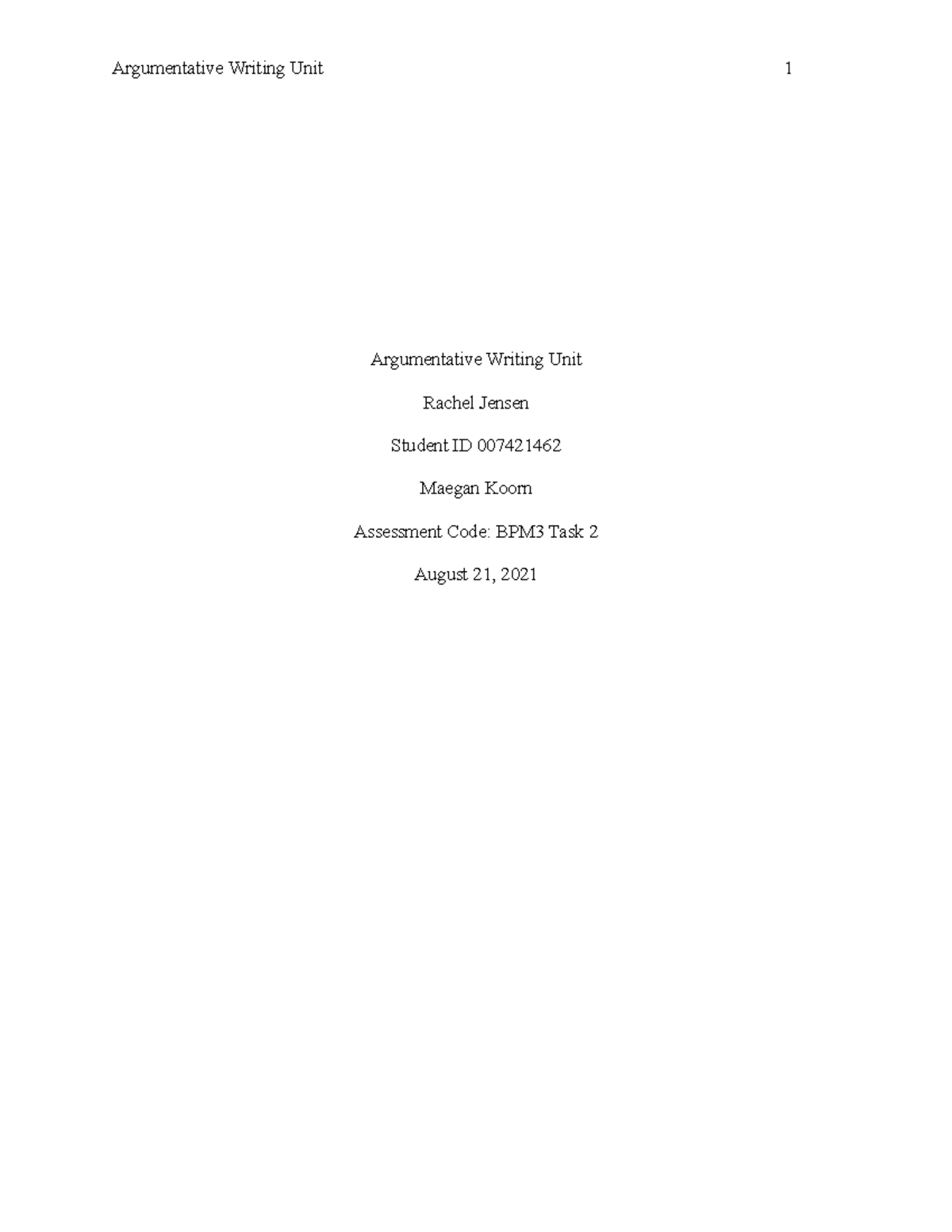 TAT2 Task 2 -middle school - Argumentative Writing Unit Rachel Jensen ...