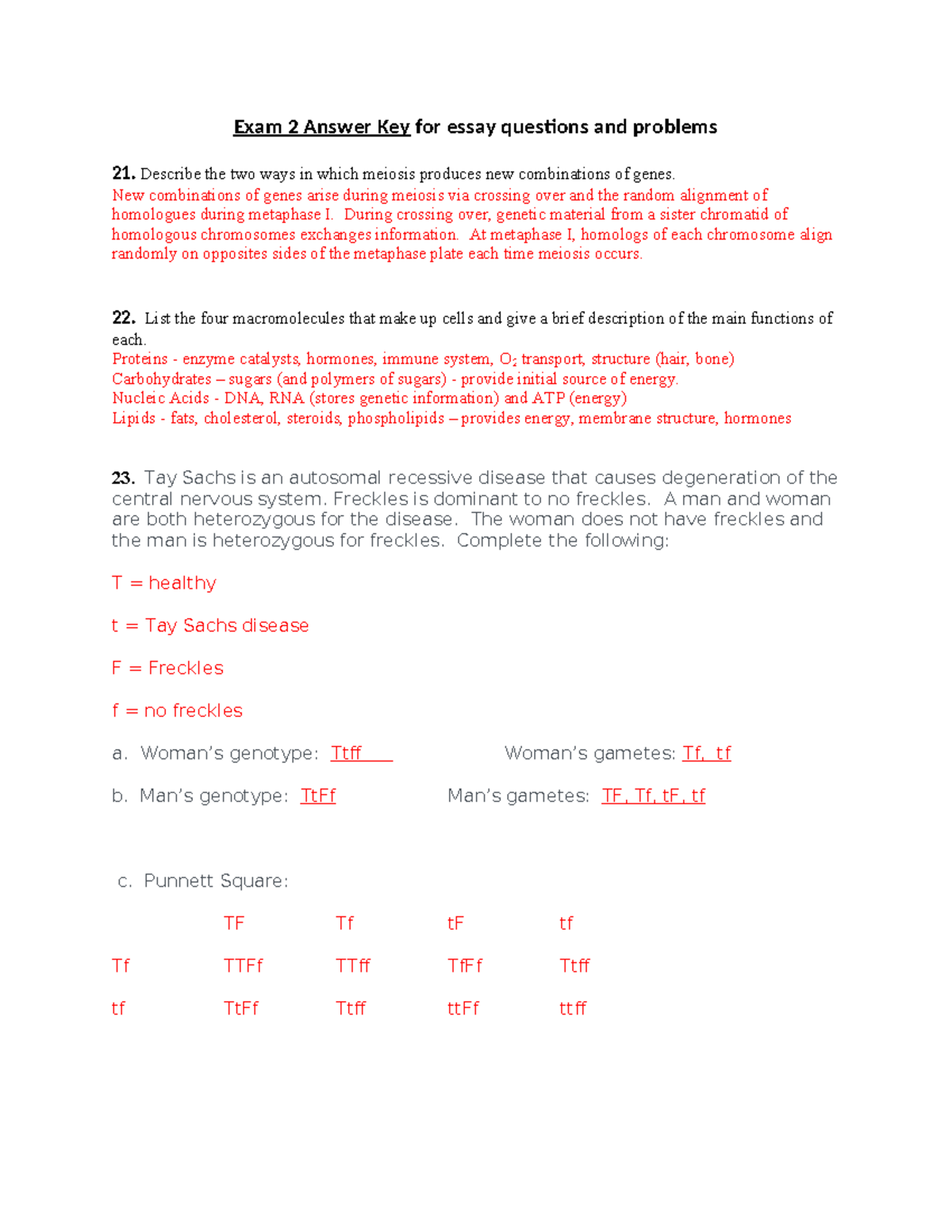 Answer Key-Exam 2 essay questions and problems - Exam 2 Answer Key for ...