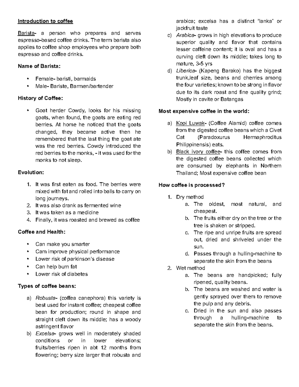 Introduction-to-coffee - Introduction to coffee Barista- a person who ...