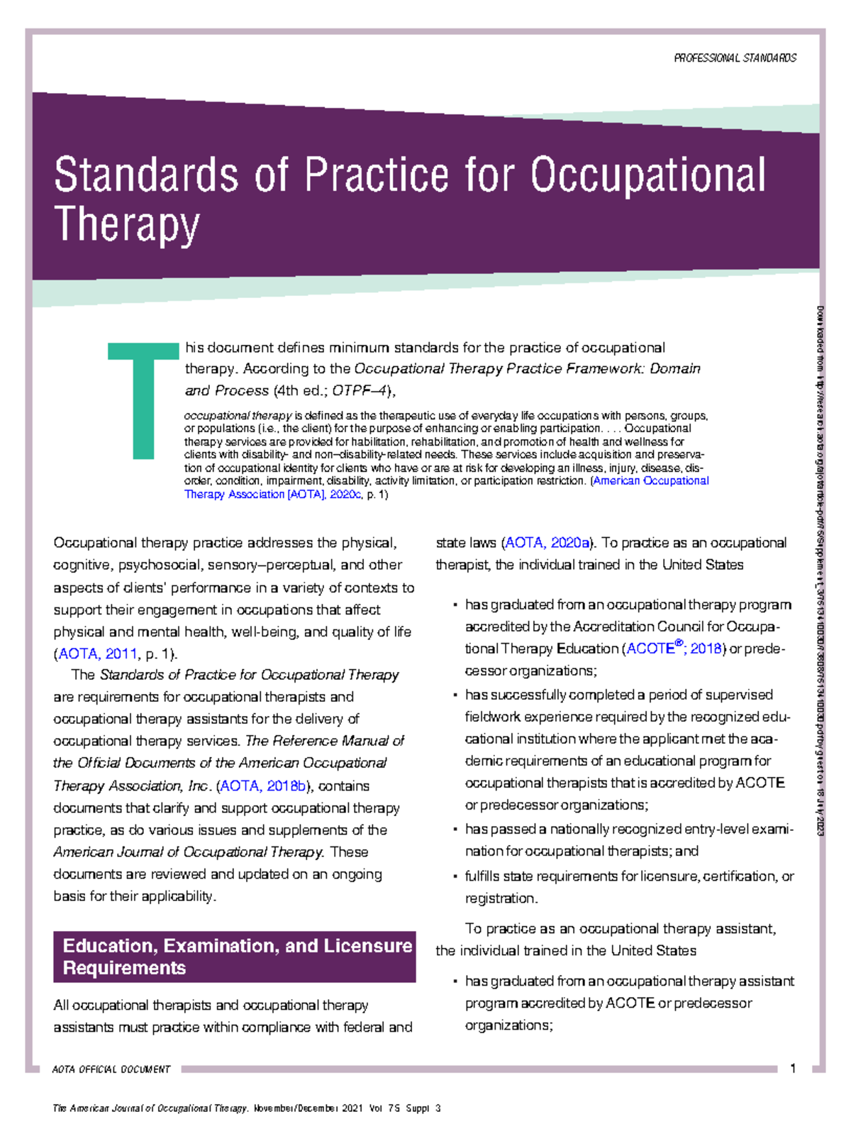 AOTA standards of practice PDF - Standards of Practice for Occupational ...