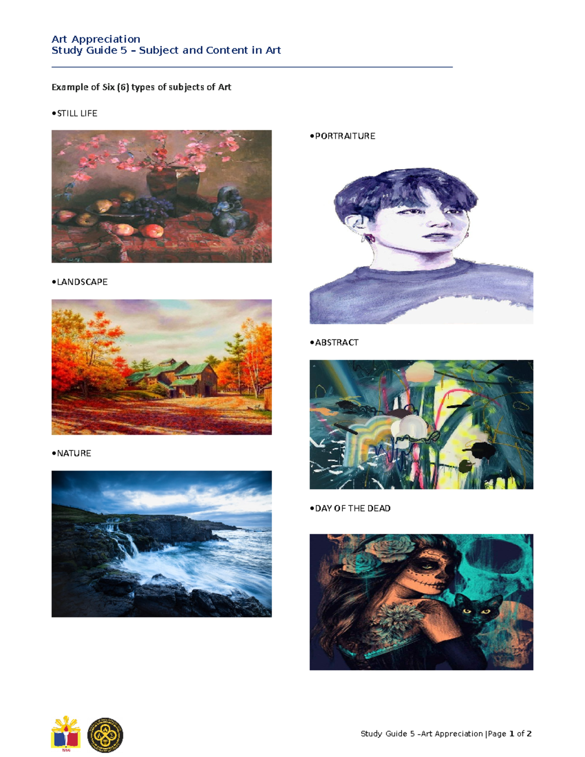 ART Appreciation subjects of arts - Art Appreciation Study Guide 5 ...