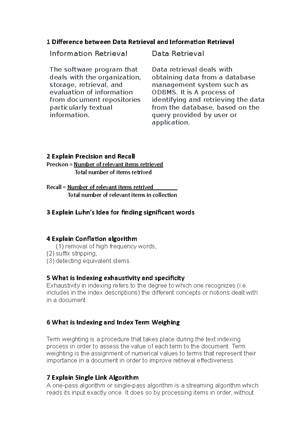 ISR QB - Questions bank - 1 Difference between Data Retrieval and ...