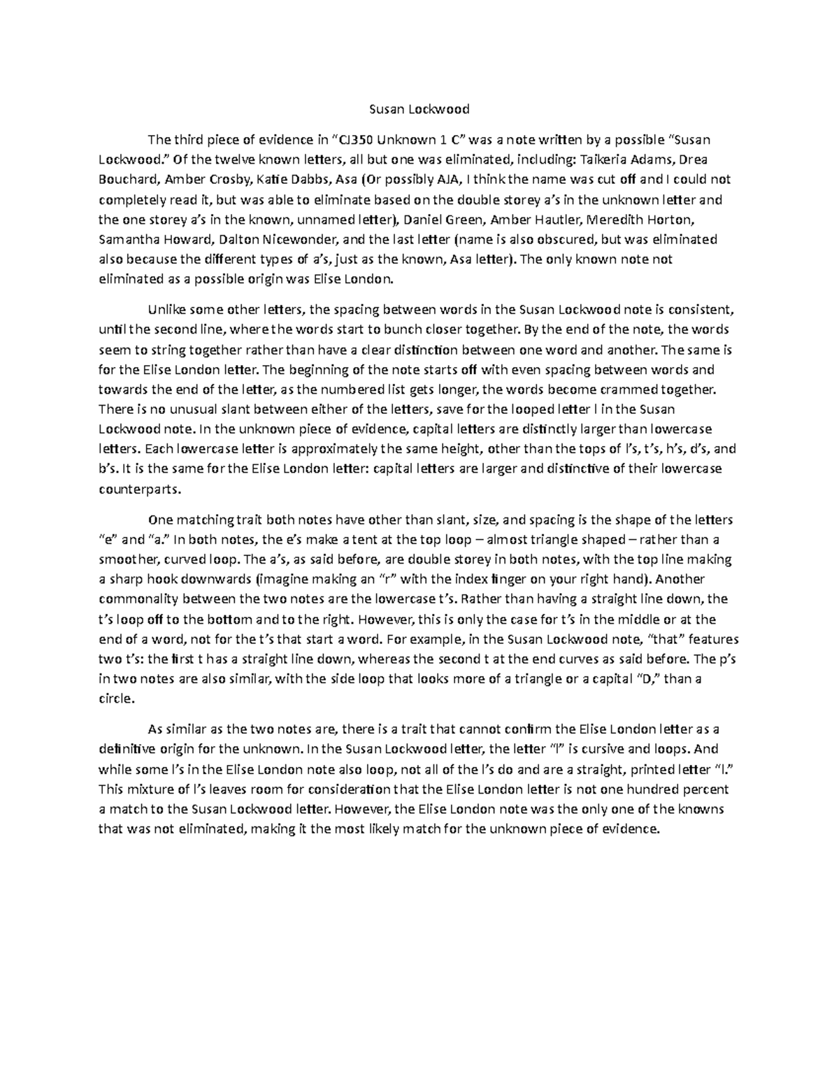 Handwriting Analysis Assignment 2 P3 - Susan Lockwood The third piece ...