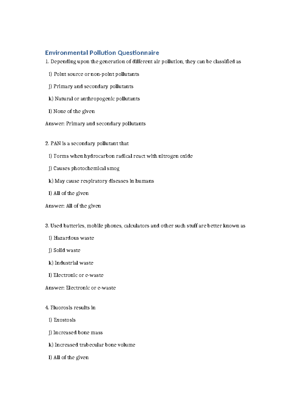 Environmental Pollution Questions - Environmental Pollution ...