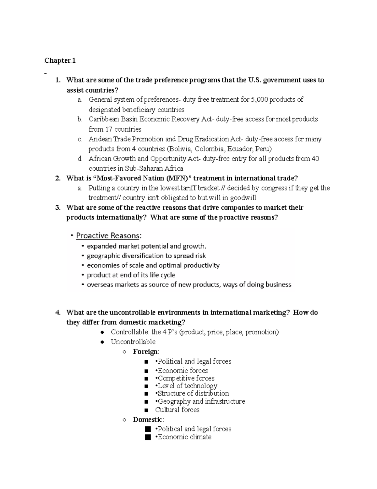 International Marketing Test #1 Study Guide - Chapter 1 1. What are ...