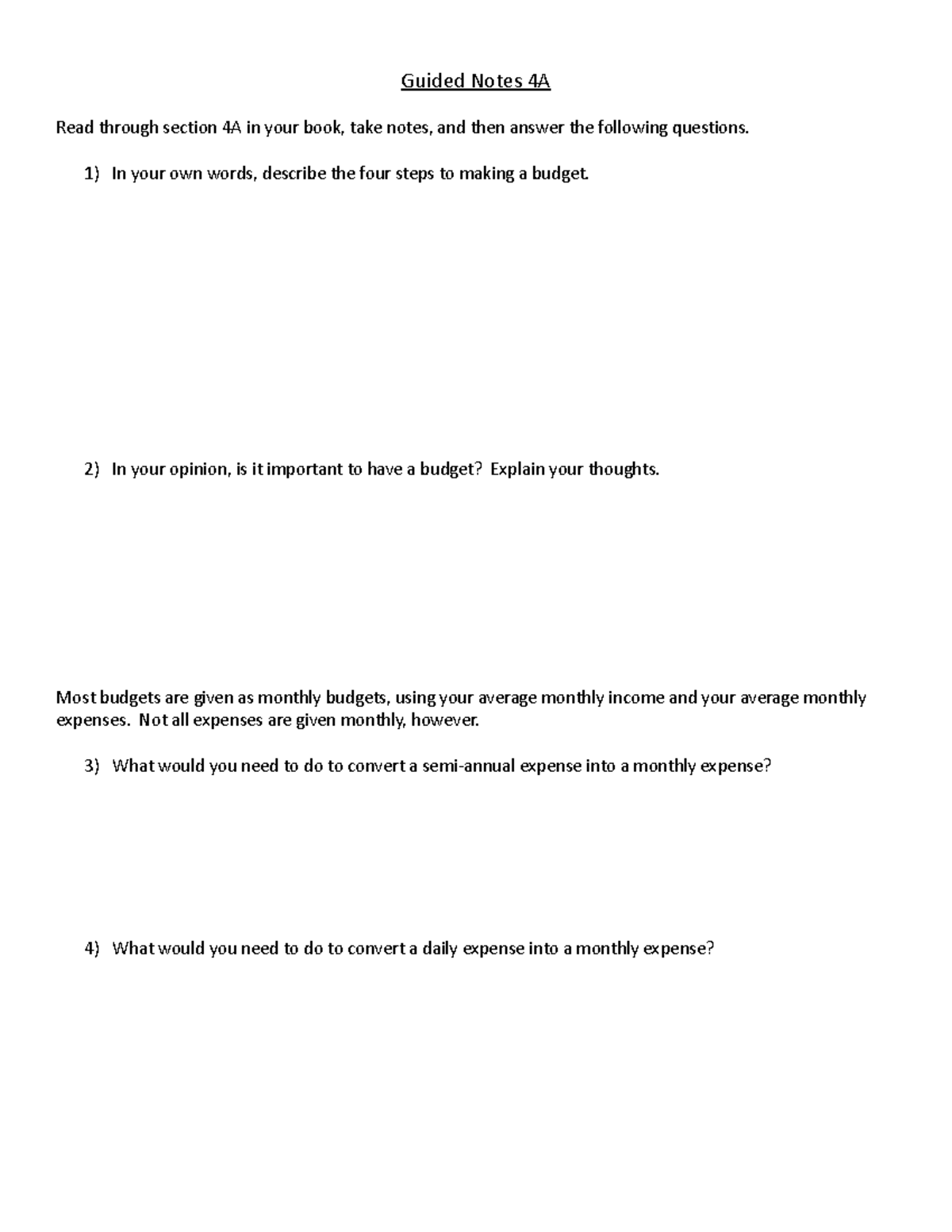 Guided Notes (4A) - Guided Notes 4A Read through section 4A in your ...